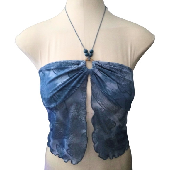 ROMWE | Tops | Y2k 9s Beaded Floral Split Front Halter Top Going Out ...